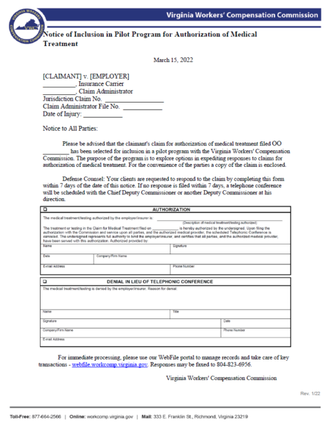 VIRGINIA WORKERS’ COMPENSATION COMMISSION ANNOUNCES PILOT PROGRAM FOR ...